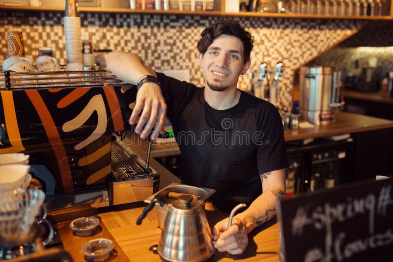Barista at Work in a Coffee Shop Stock Image - Image of latte, espresso ...