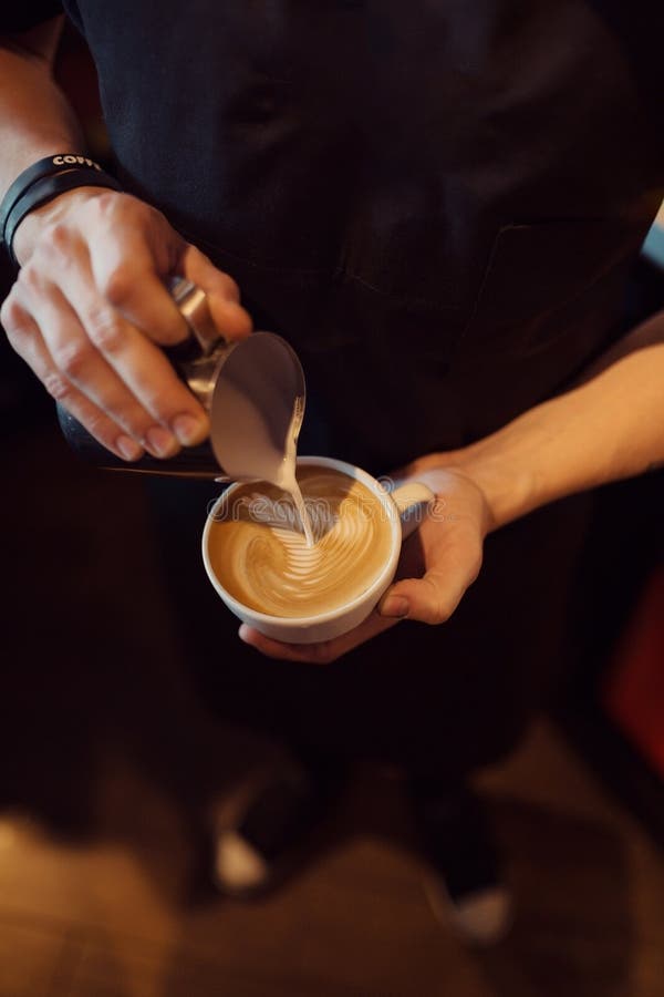 Barista at Work in a Coffee Shop. Top View Stock Image - Image of side ...