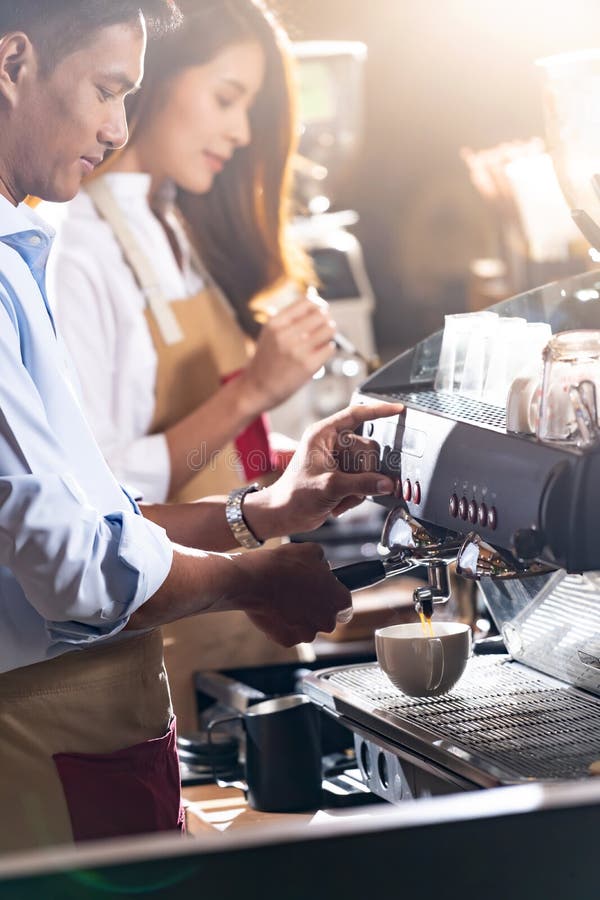 Barista working cafe stock photo. Image of employer - 177244688