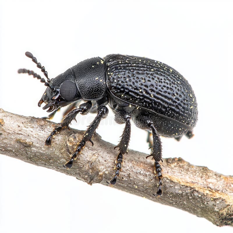Bark Beetle Explores a Branch, Its Thick, Segmented Body Reflecting ...