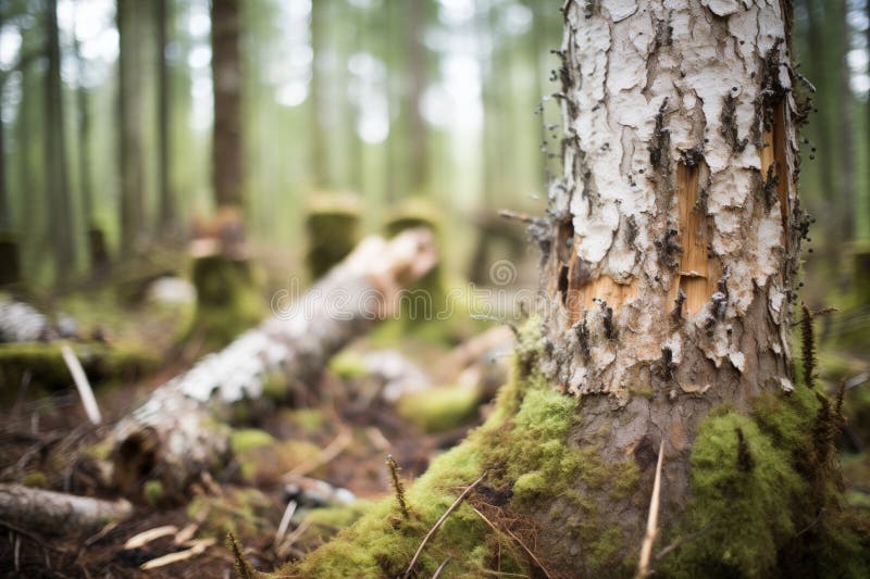 Bark Beetle Infestation Damage on a Forest Stock Photo - Image of ...