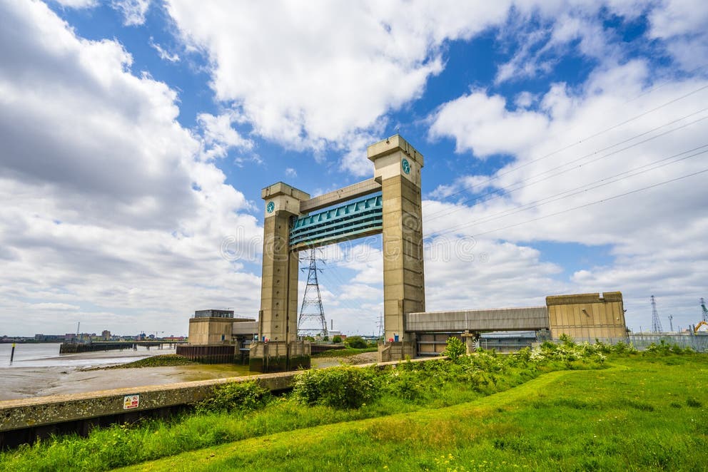 Barking Creek Flood Barrier Stock Image - Image of building, grass ...