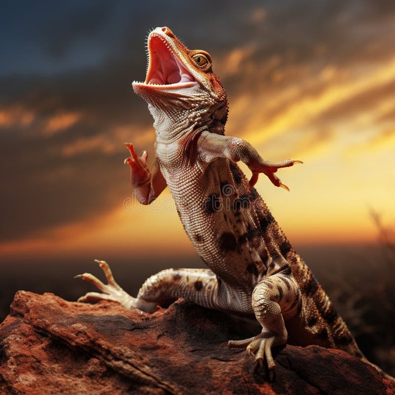 Barking Gecko in Defensive Posture on Rock Made with Generative AI ...