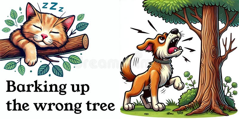Barking Up Wrong Tree Illustration Dog Cat Sleeping Stock Illustration ...
