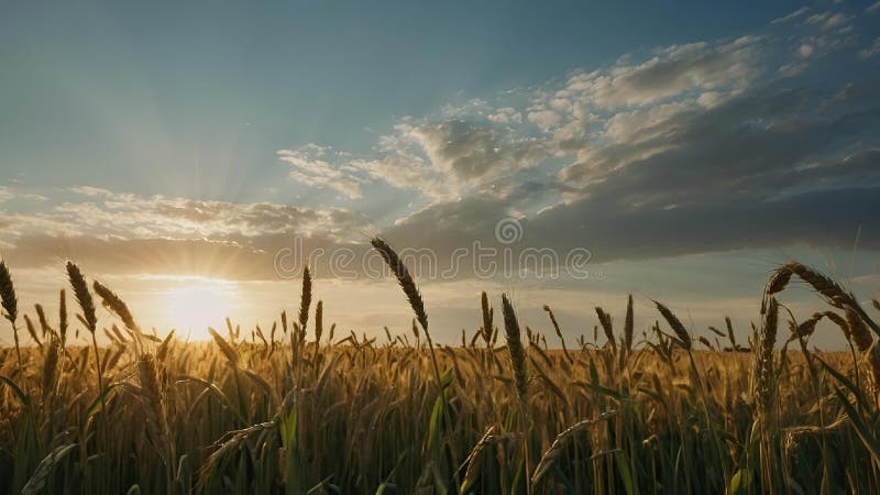A Barley Field with the Sun Setting Over it and Its Bright Light ...