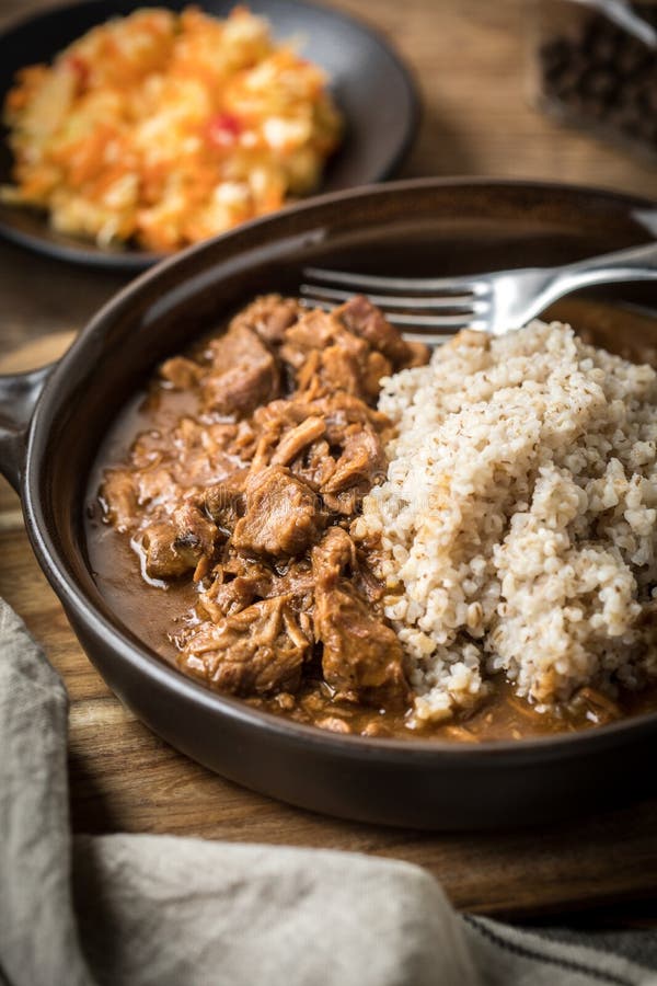 Barley Groats with Stewed Meat Stock Image - Image of boiled, spice ...