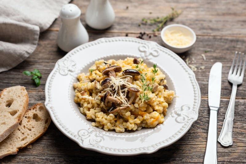 Barley Mushroom Risotto on Plate Stock Image - Image of food, meat ...