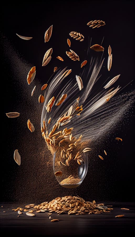 Barley Seeds Creatively Falling-Dripping Flying or Splashing on Dark ...