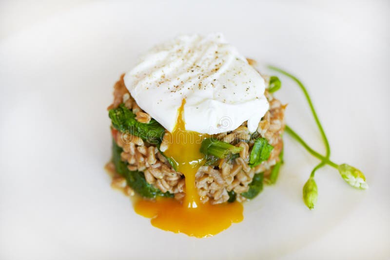 Barley with Spinach and Poached Egg Stock Image - Image of diary ...