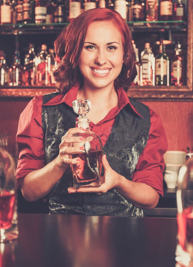 Barmaid behind bar counter stock image. Image of adult - 49694935