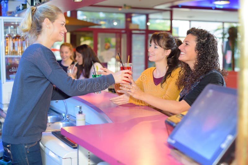 Barmaid Preparing Cocktails in Bar for Clients Stock Image - Image of ...