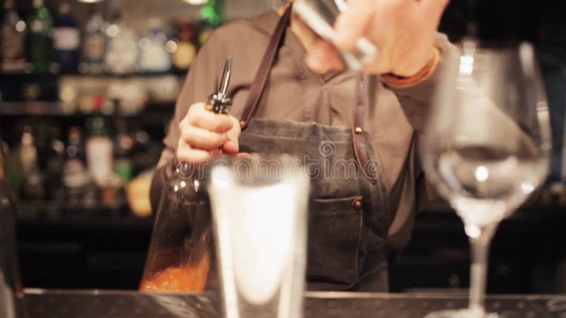 Barmaid with Shaker Preparing Cocktail at Bar Stock Footage - Video of ...