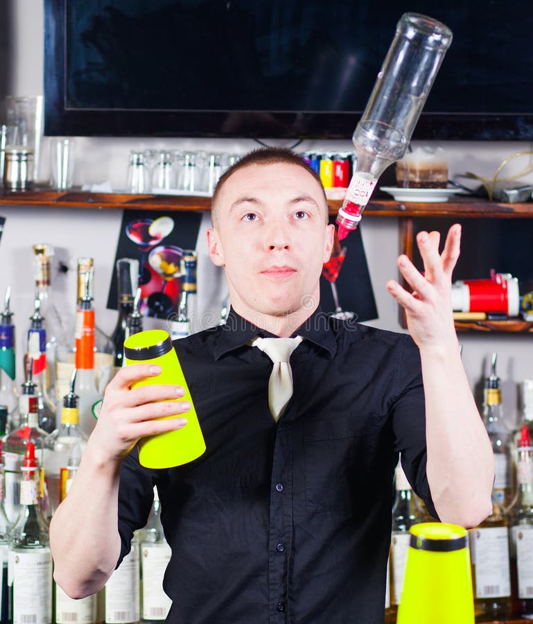 Young barman stock image. Image of night, bottle, tender - 11478275