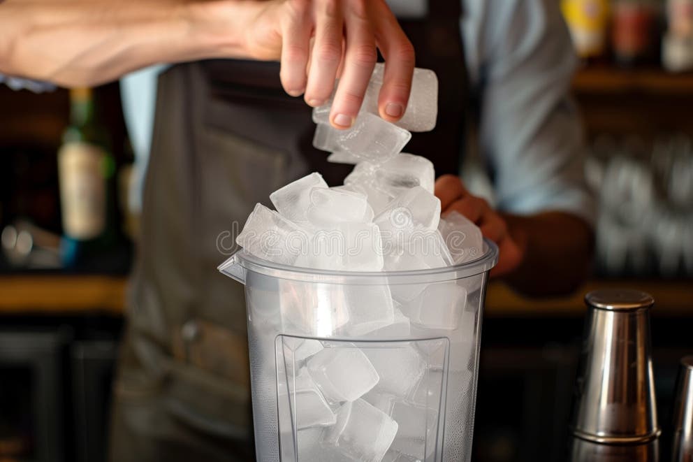 Barman Adding Ice Cubes To a Blender Stock Photo - Image of ...