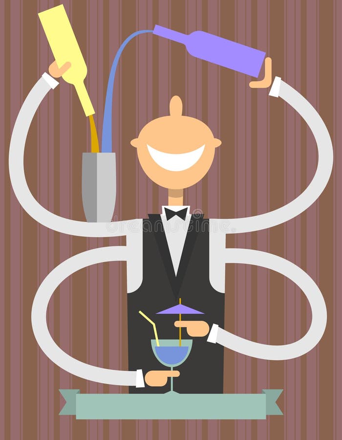 Flat Barman Mixing, Opening And Garnishing Tools. Bartender Equipment ...