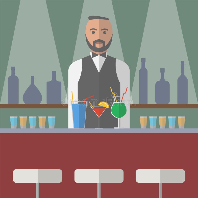 Barman in the Bar. Vector Illustration Stock Vector - Illustration of ...