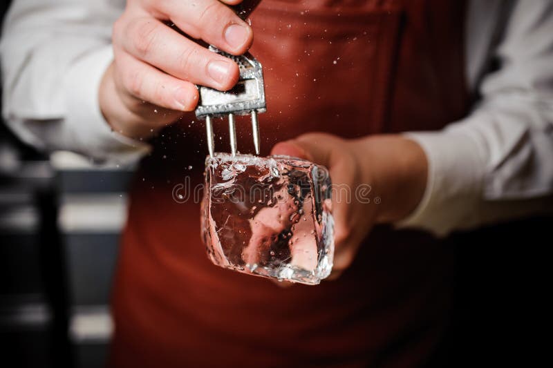 Barman Breaking Ice with Pick Stock Image - Image of liquid, cocktail ...