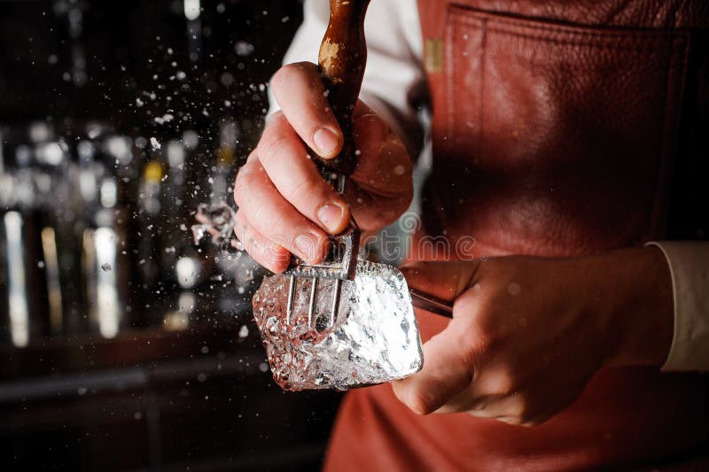 Barman Breaking Ice with Pick Stock Image - Image of cube, cocktail ...