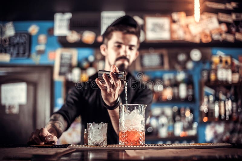 Barman Creates a Cocktail on the Saloon Stock Image - Image of ...