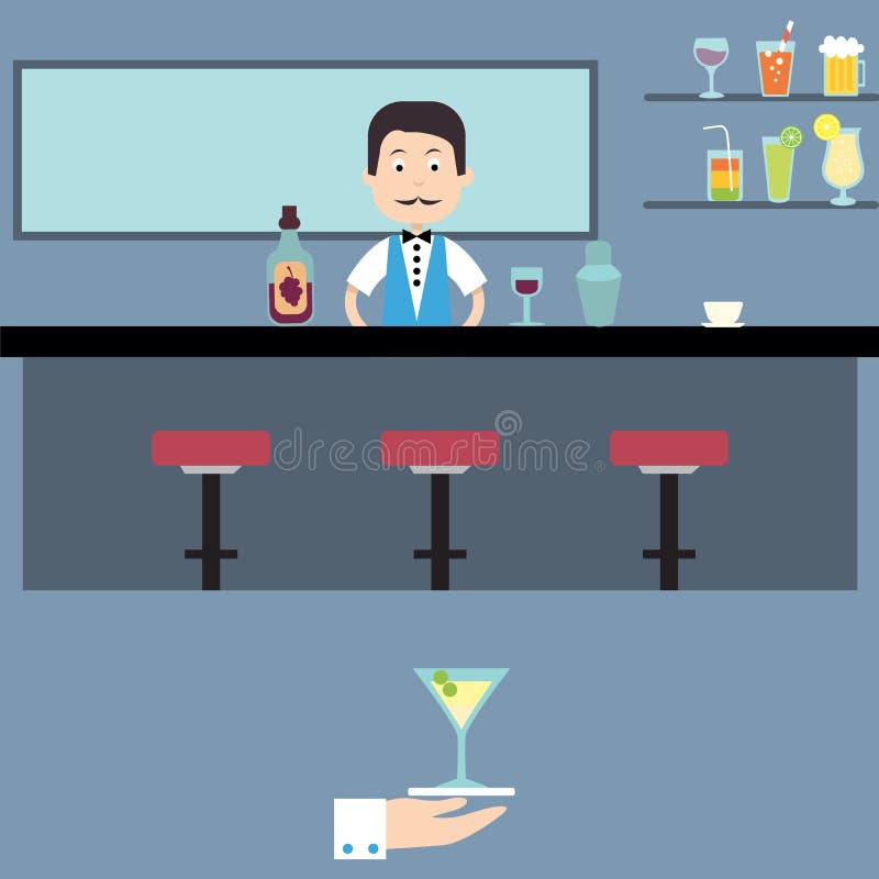 Barman in his bar stock vector. Illustration of glass - 46184358