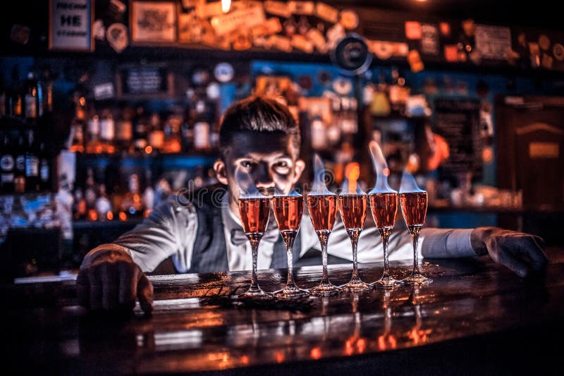 Barman Creates a Cocktail on the Beerhouse Stock Image - Image of ...