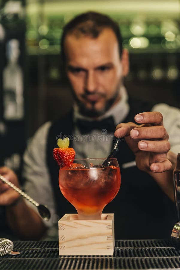 Barman is Making Cocktail at Night Club Stock Photo - Image of beverage ...