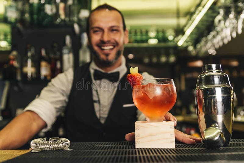 Barman is Making Cocktail at Night Club Stock Image - Image of people ...