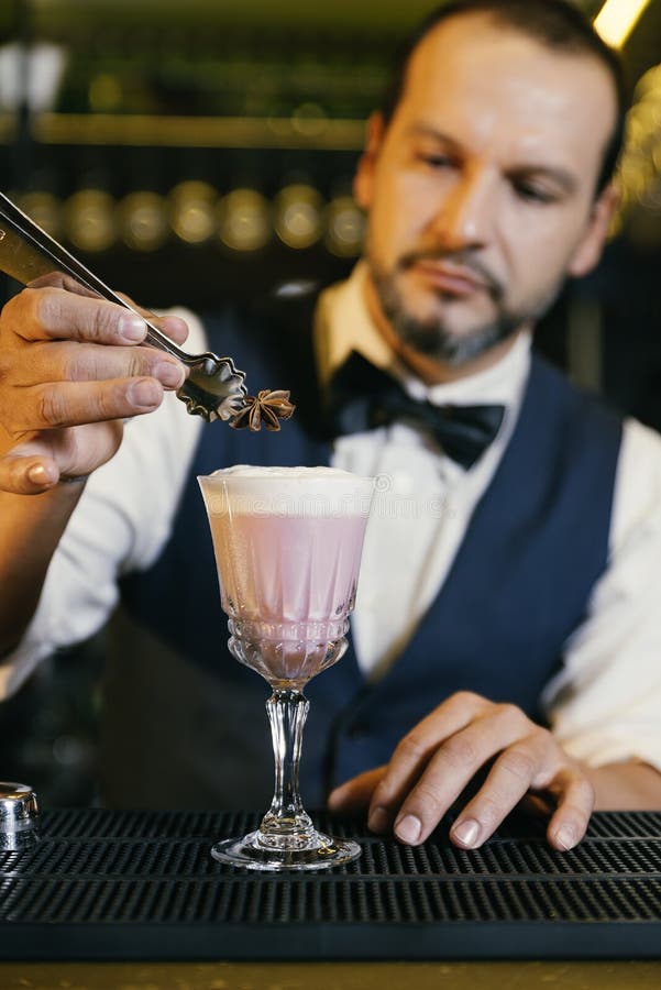 Barman is Making Cocktail at Night Club Stock Image - Image of milk ...