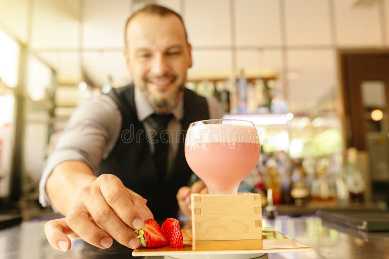 Barman is Making Cocktail at Night Club. Stock Photo - Image of party ...
