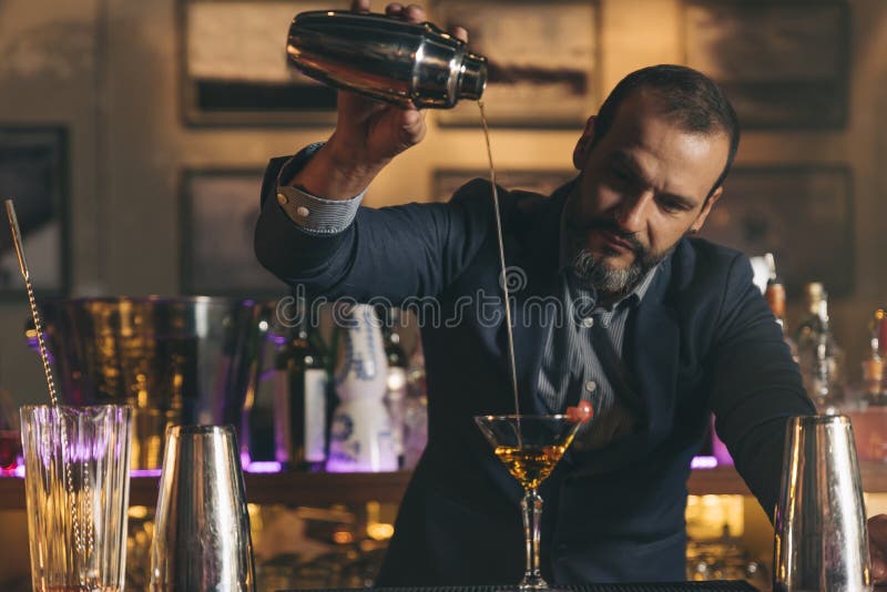 Barman is Making Cocktail at Night Club Stock Image - Image of people ...
