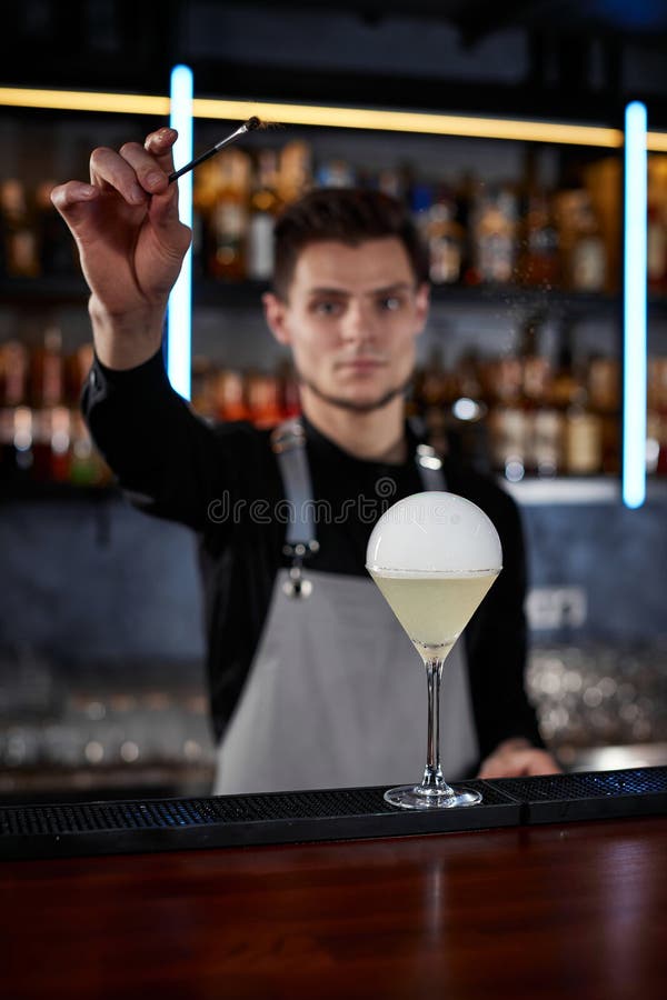 Barman is Making Cocktail with Smoky Air Bubble Stock Image - Image of ...