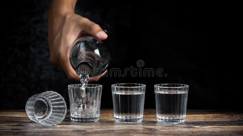 Pouring Tequila Into Shot Glass Selective Focus Blurred Background Stock Image Image Of
