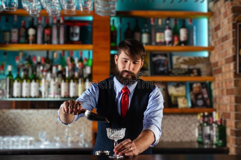 Barman Preparing Cocktail in Night Club Stock Photo - Image of club ...