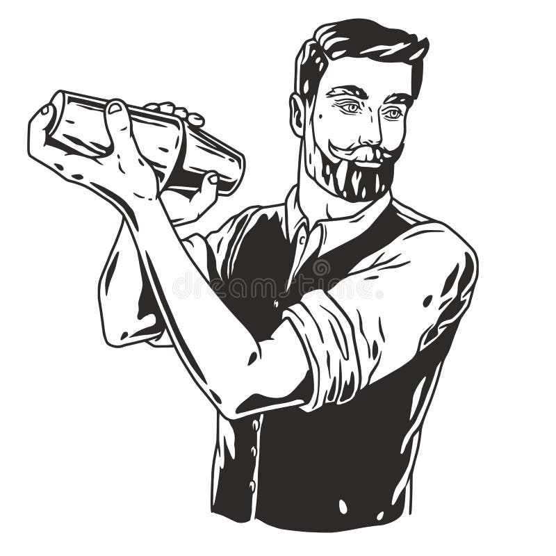 Barman with Shaker for Bartending. Barkeepr or Bartender with Beard and ...