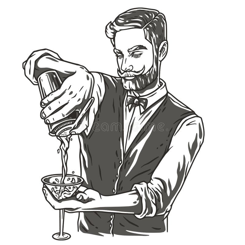 Barman with Shaker for Bartending. Barkeepr or Bartender with Beard and ...