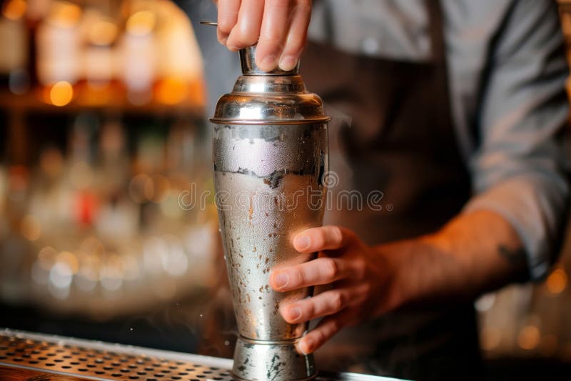 Barman Shaking a Cocktail in a Metal Shaker Stock Image - Image of ...