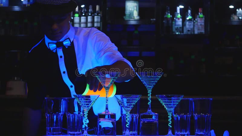 Barman Show. Barmen Juggle Two Beakers for Mixing Stock Image - Image ...