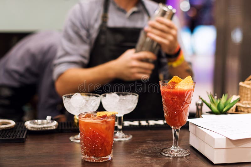 Barman Show. Bartender is Making Cocktail at Night Club. Stock Image ...