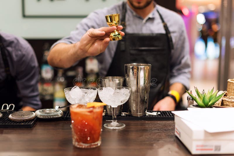 Barman Show. Bartender is Making Cocktail at Night Club. Stock Photo ...
