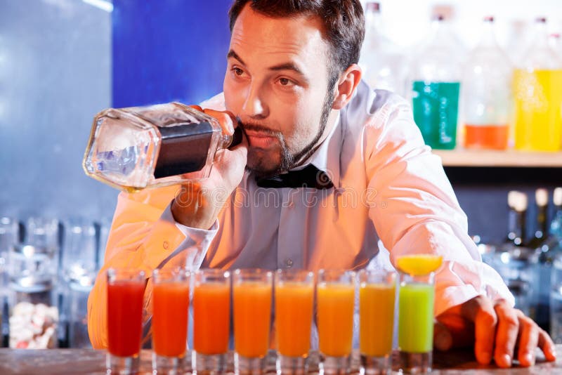 Barman at Work, Preparing Cocktails Stock Image - Image of color ...