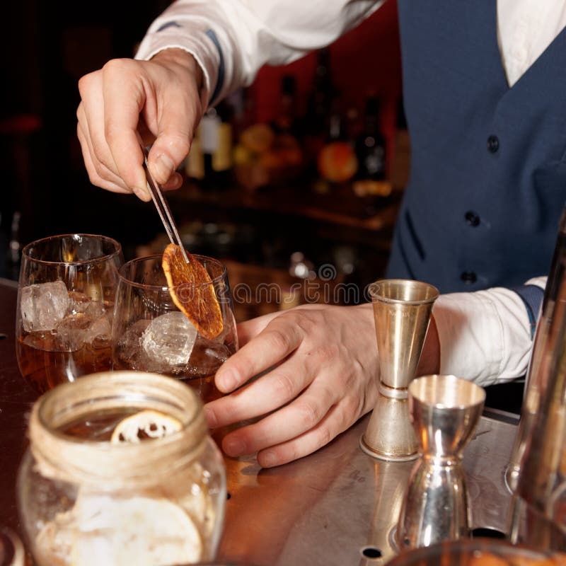 Barman Works at Bar Counter Stock Photo - Image of restaurant, labor ...