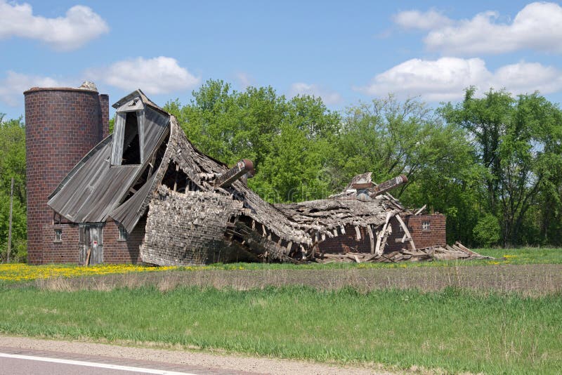 A Collapsed Barn stock image. Image of silo, barn, building - 52633537
