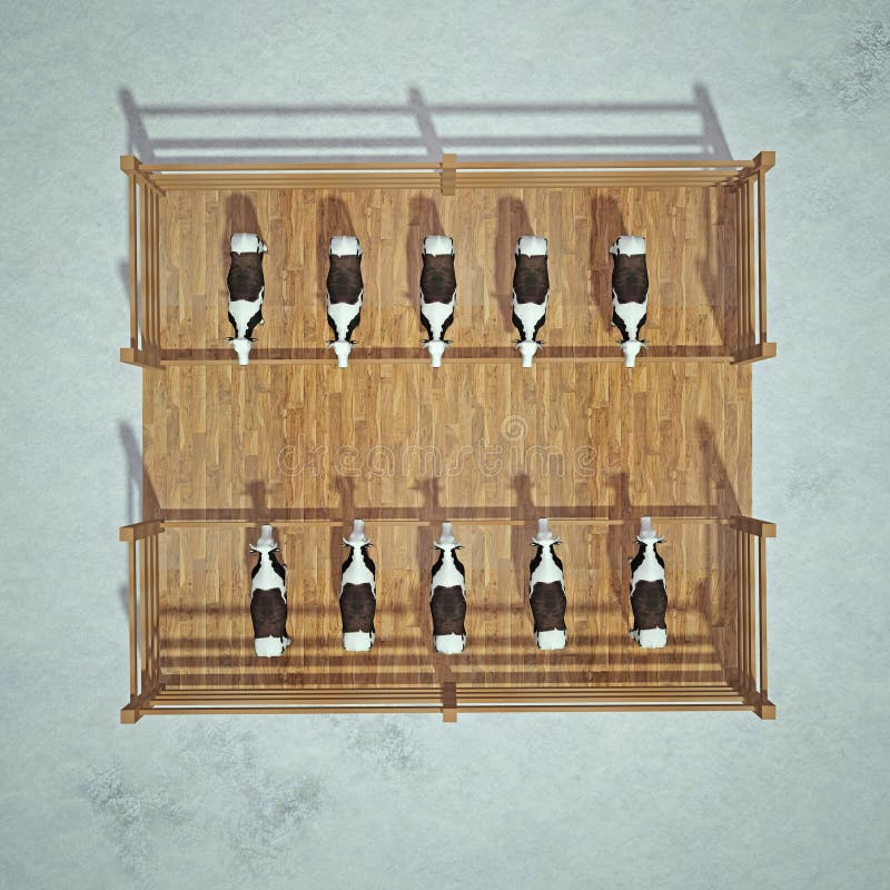 Barn with Cows Top View. 3d Rendering Stock Illustration - Illustration ...