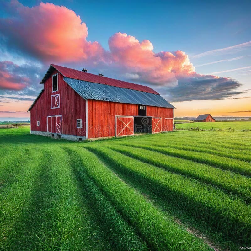 A barn on a farm at stock illustration. Illustration of fantasy - 295460247