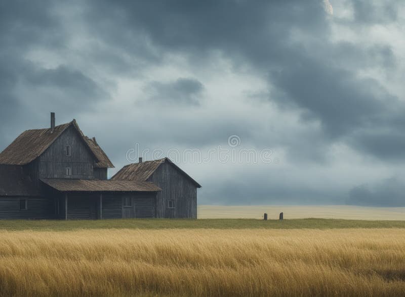 Barn in the field, dark stock illustration. Illustration of grass ...