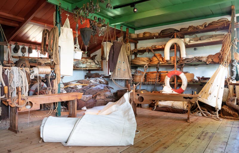 Barn Filled with Old Sails and Ropes Stock Image - Image of vintage ...
