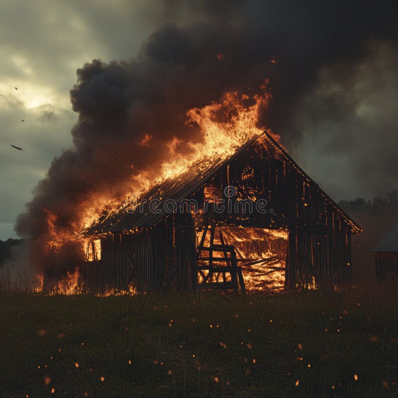A Barn is on Fire with Smoke Billowing Out of the Windows Stock Image ...
