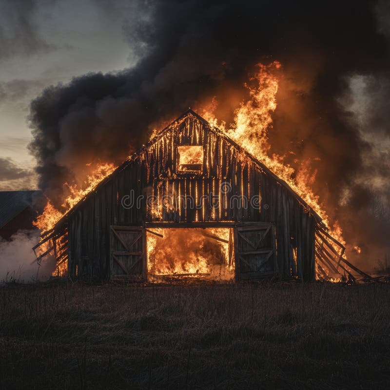 A Barn is on Fire with Smoke Billowing Out of the Windows Stock Photo ...