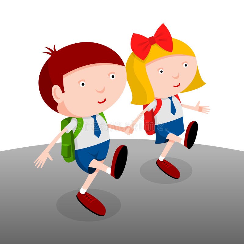 Barn går till skolan vektor illustrationer. Illustration av ...