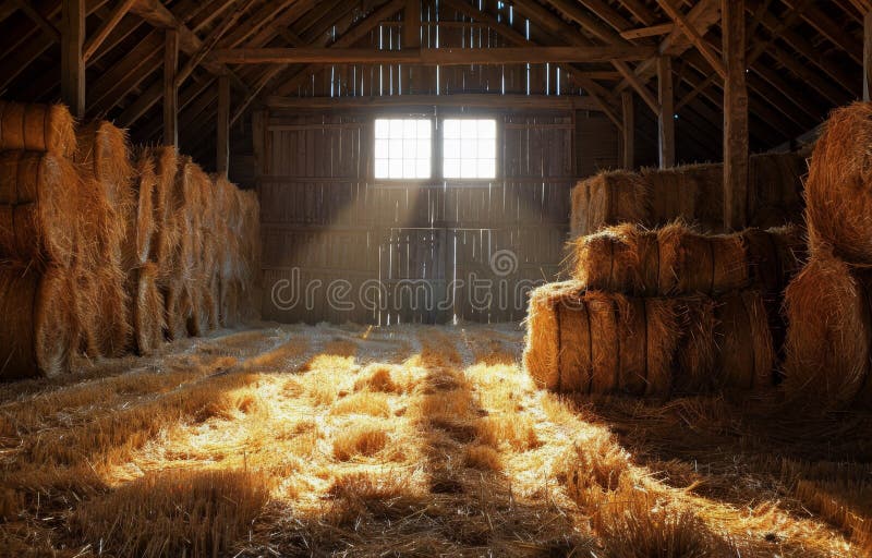 Barn with Hay Bales and Window Stock Photo - Image of agriculture ...